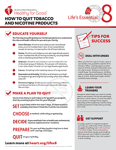 Lifes Essential 8 How To Quit Tobacco Fact Sheet American Stroke