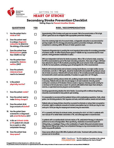 Secondary Stroke Prevention Checklist | American Stroke Association ...